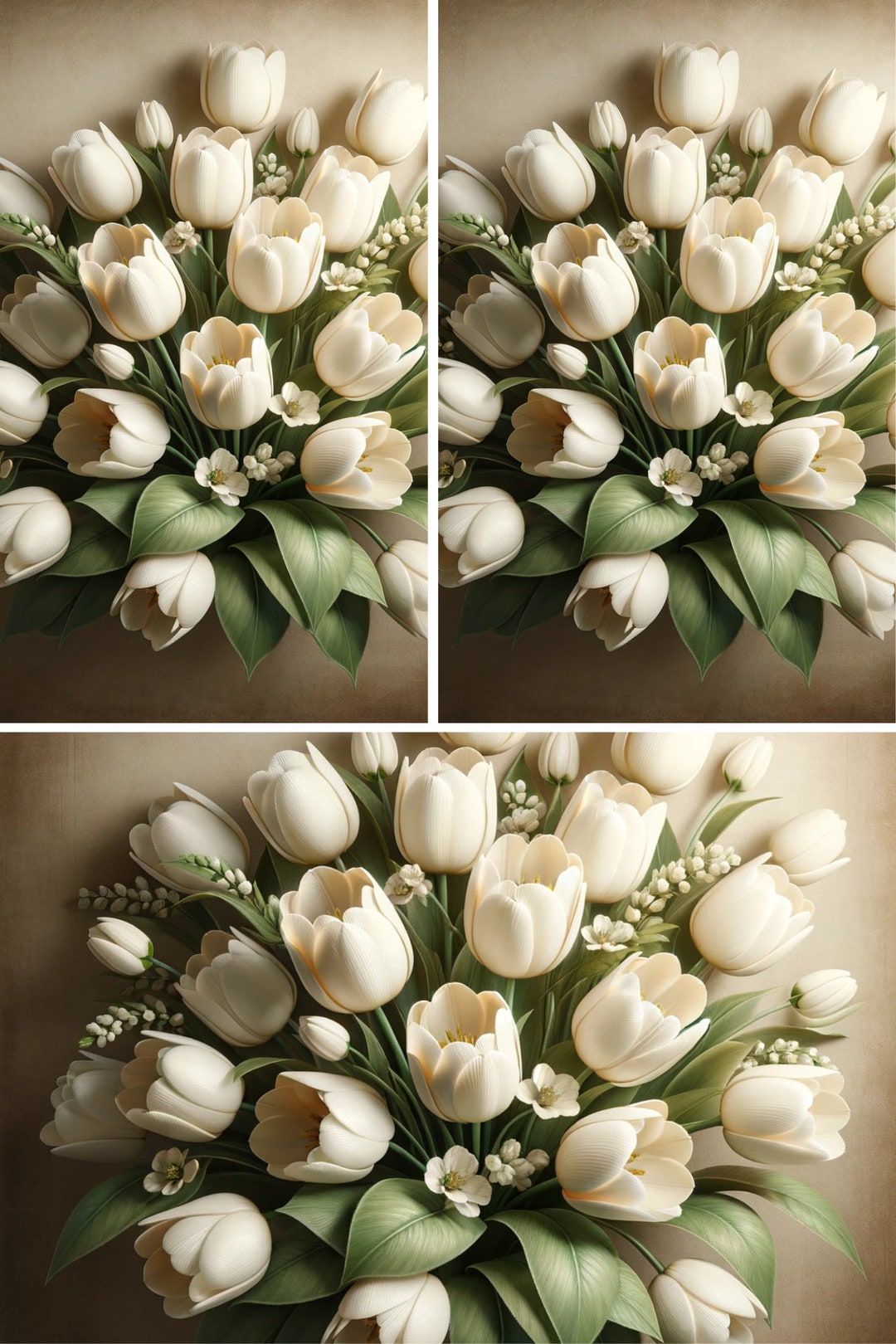 Rice Paper A4 White Tulips Bouquets Floral Collage Scrapbooking Paper ...
