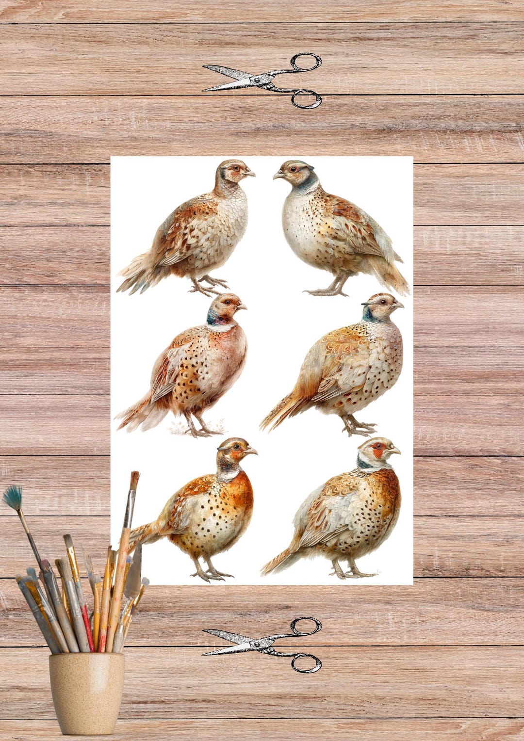 Female Pheasant in Countryside - A4 Watercolor Rice Paper for Decoupage ...