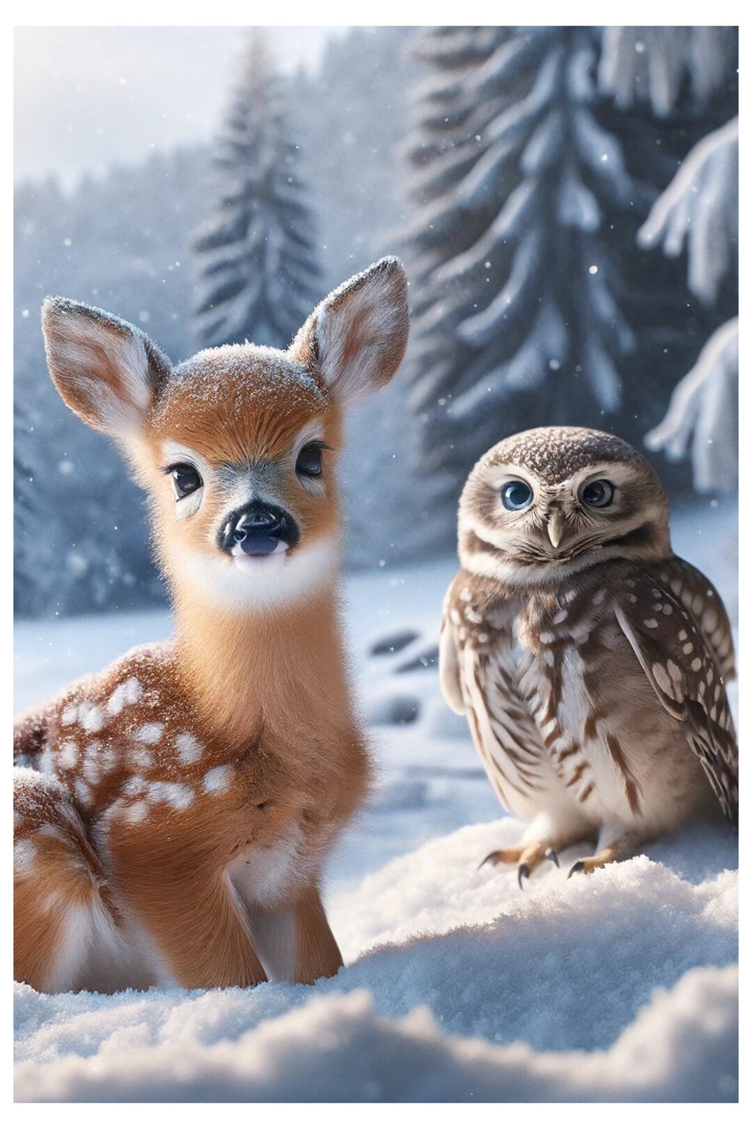 Deer & Owl Winter Scene Rice Paper - Decoupage Scrapbooking Collage (A4 ...