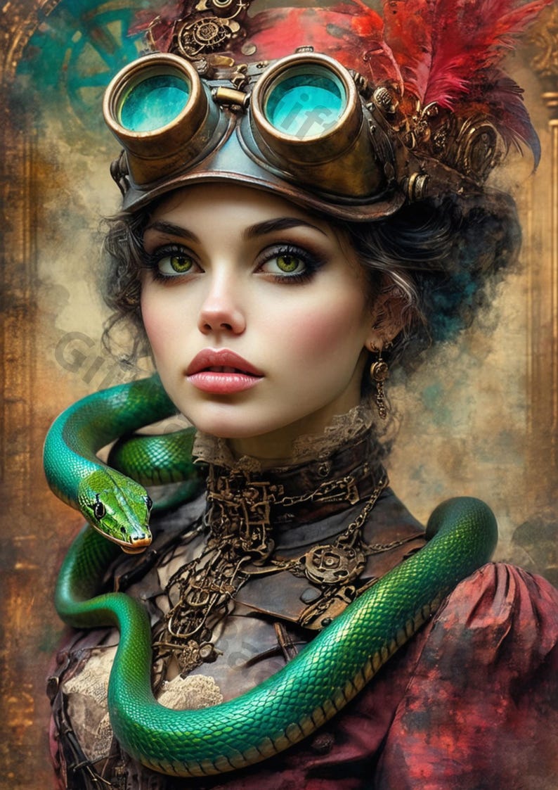 Steampunk Snake Queen Portrait Rice Paper for Decoupage, Gothic ...