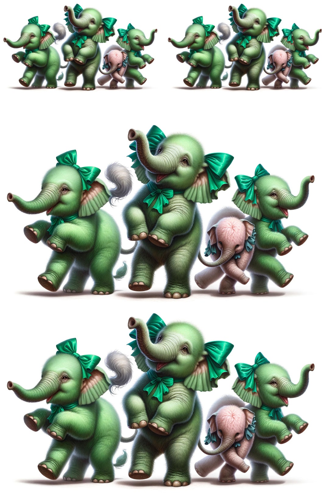 Green Dancing Elephants Rice Paper: Scrapbooking Collage Art (A4) - Etsy