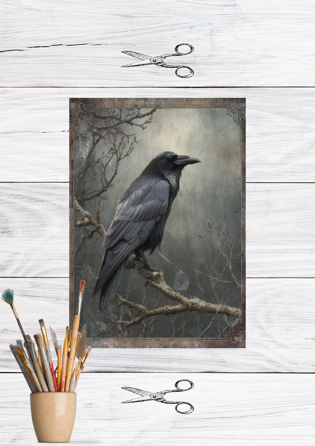 Gothic Raven in Misty Forest - A4 Rice Paper for Decoupage & Journaling ...