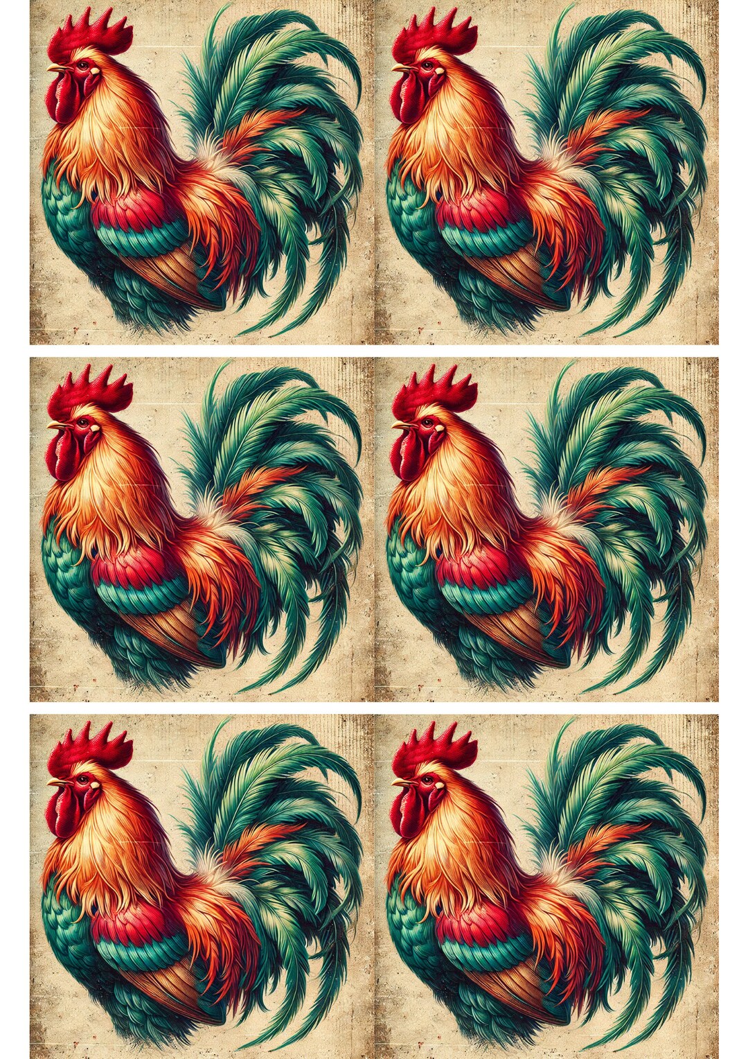 Proud Rooster Collage Sheet Rice Paper, Decoupage, Scrapbooking, Mixed ...