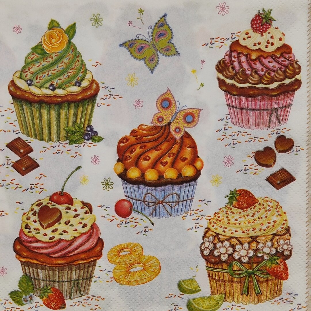 3 Summer Cupcakes Decoupage Paper Napkins Serviettes Beautiful Vintage ...