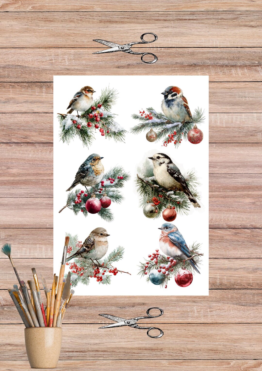 Christmas Songbird Rice Paper for Decoupage – Snowy Fir, Red Berries ...