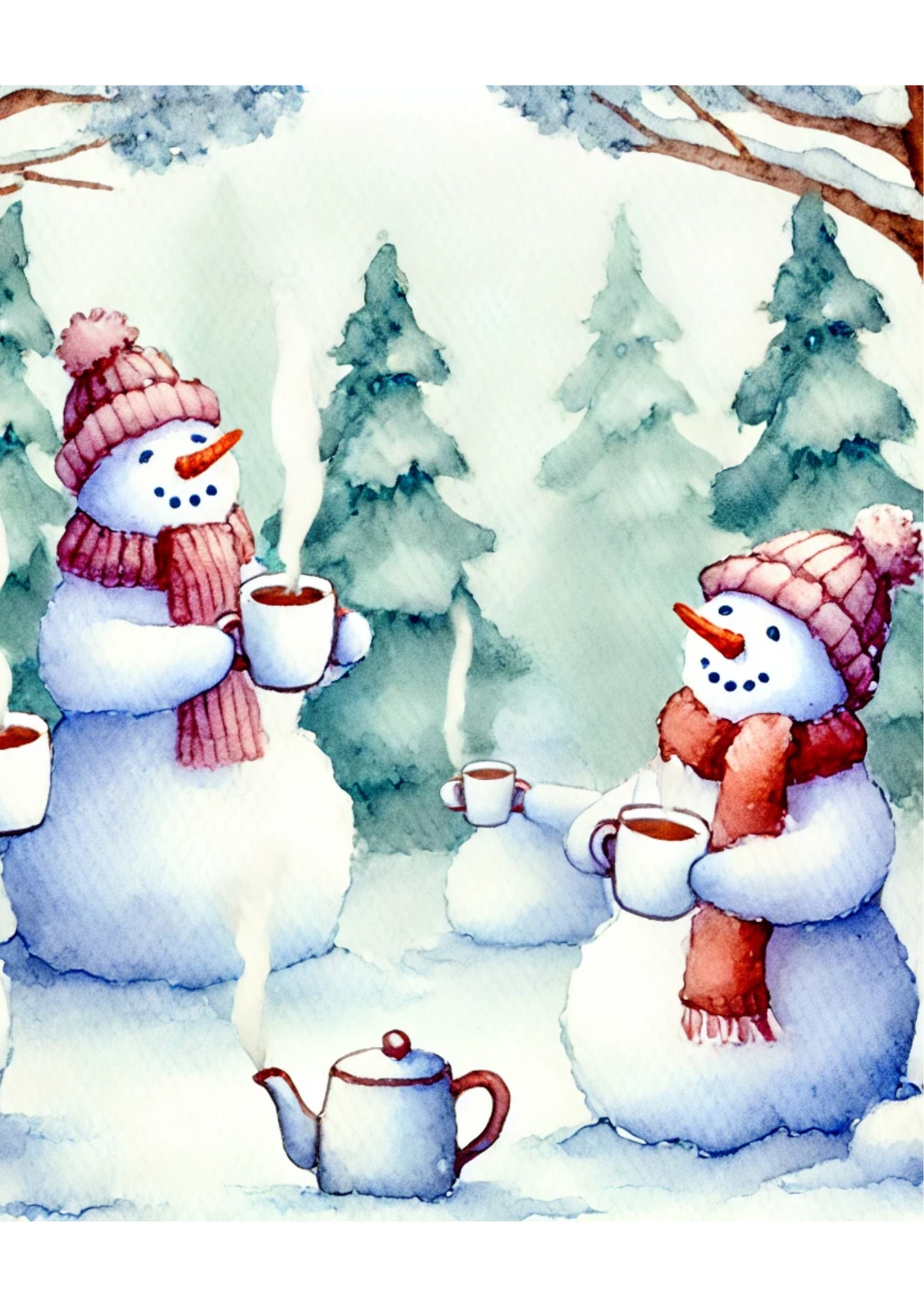 Snowmen Drinking Tea Rice Paper - Winter Decoupage A4 Sheet - Etsy