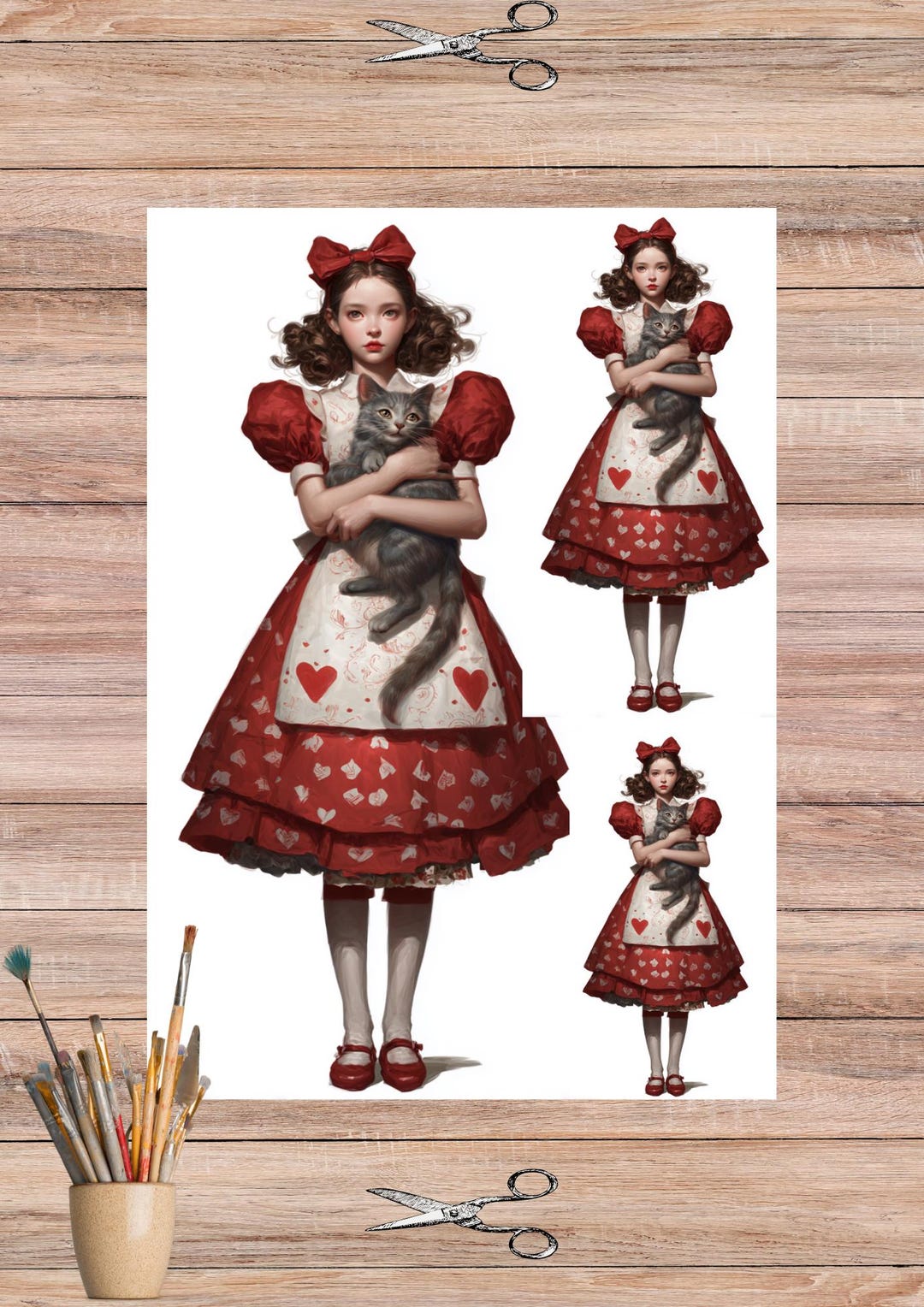 Alice in Wonderland Rice Paper: Red Dress, Heart Cards - A4 Decoupage ...