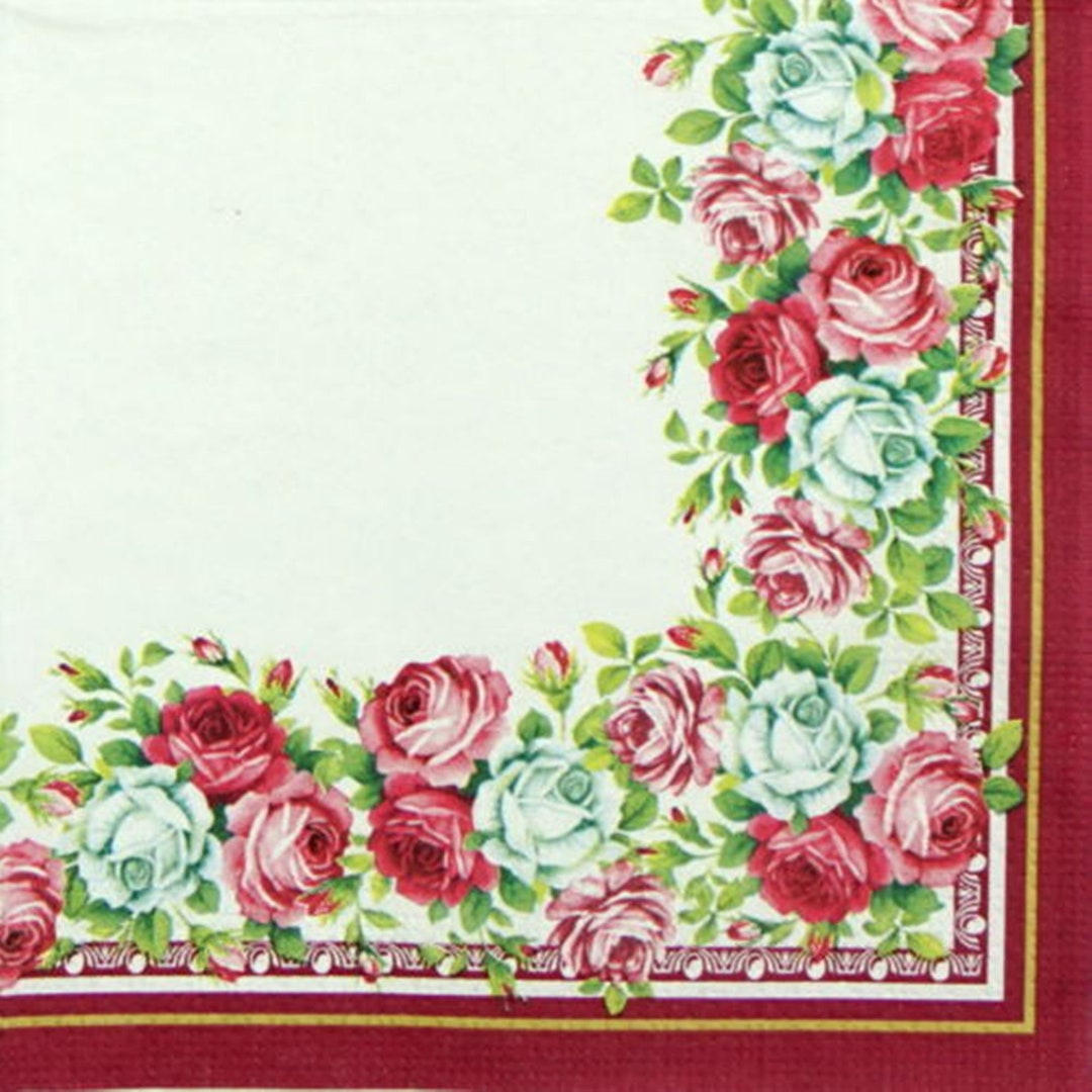 Red Roses Border Napkin for Decoupage Craft Scrapbooking Collage. 4 ...