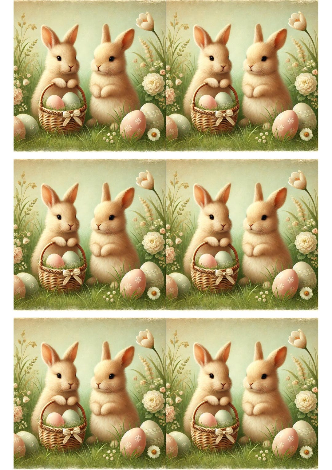 Easter Bunnies Holding Basket, Rice Paper for Decoupage, Bunny and Eggs ...