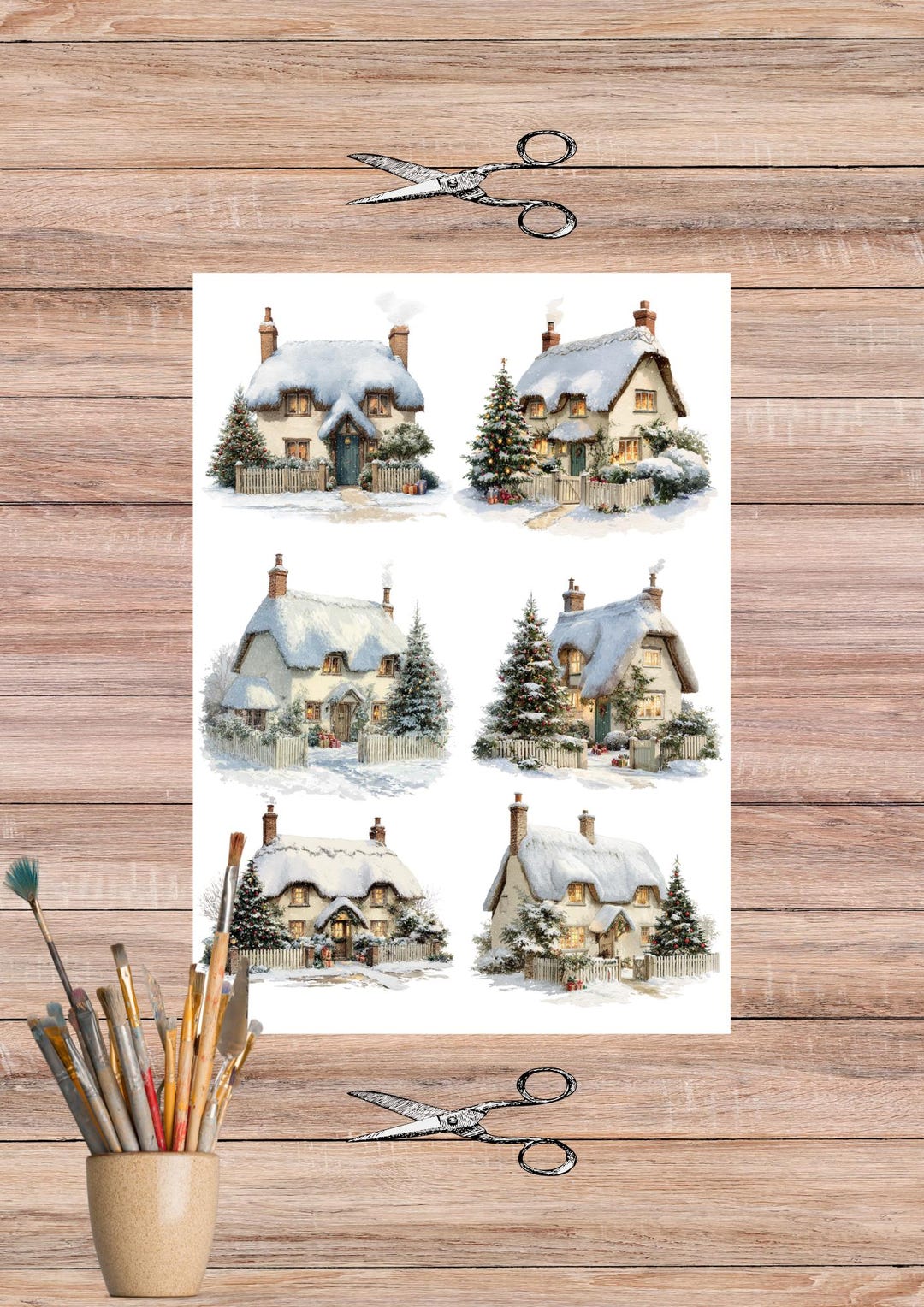 Cozy Christmas Cottage Rice Paper for Decoupage - Snowy Thatched Roof ...