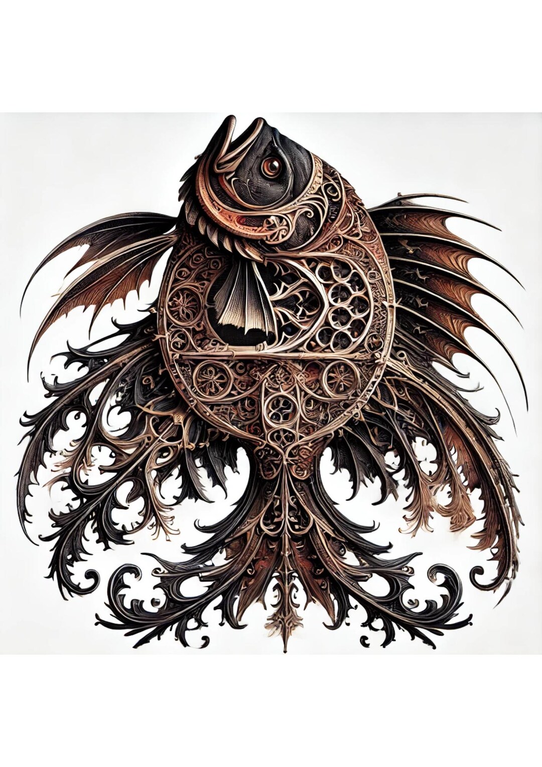 Steampunk Fish, Rice Paper for Decoupage, Gothic Fish, Scrapbook, Junk ...