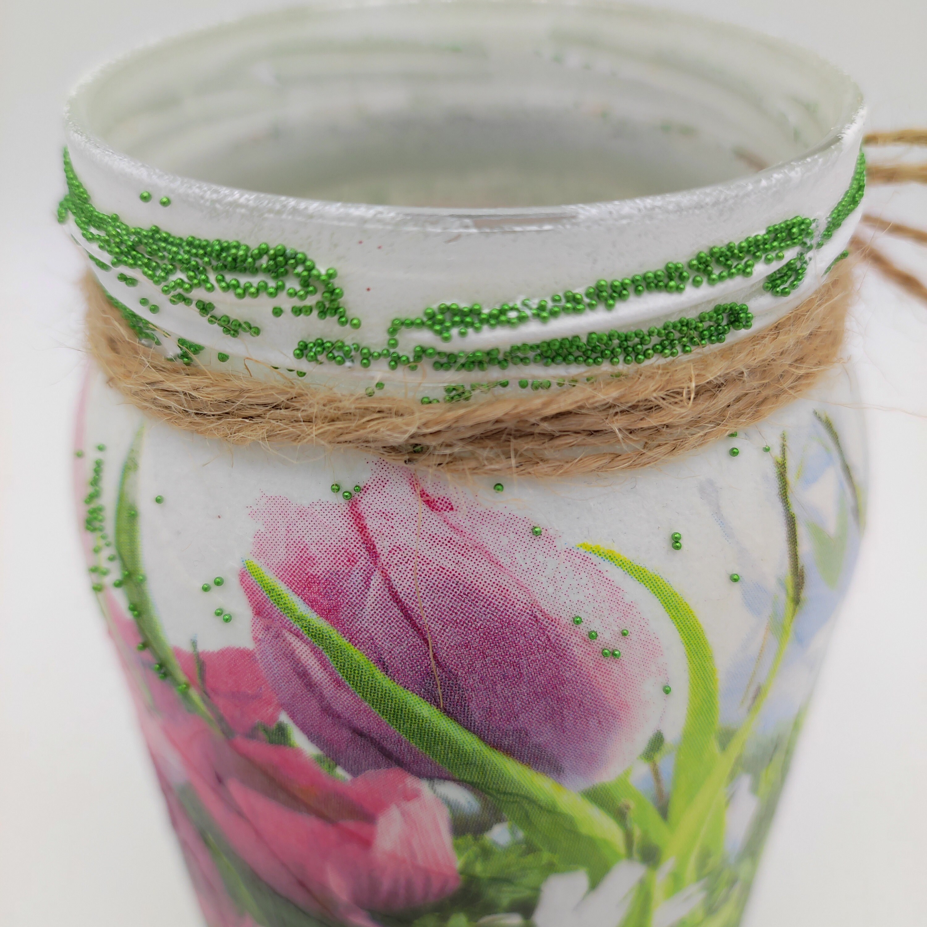 Decoupage Glass Jar Vase, Floral Jar, Spring Glass Vase, Tulips Glass ...