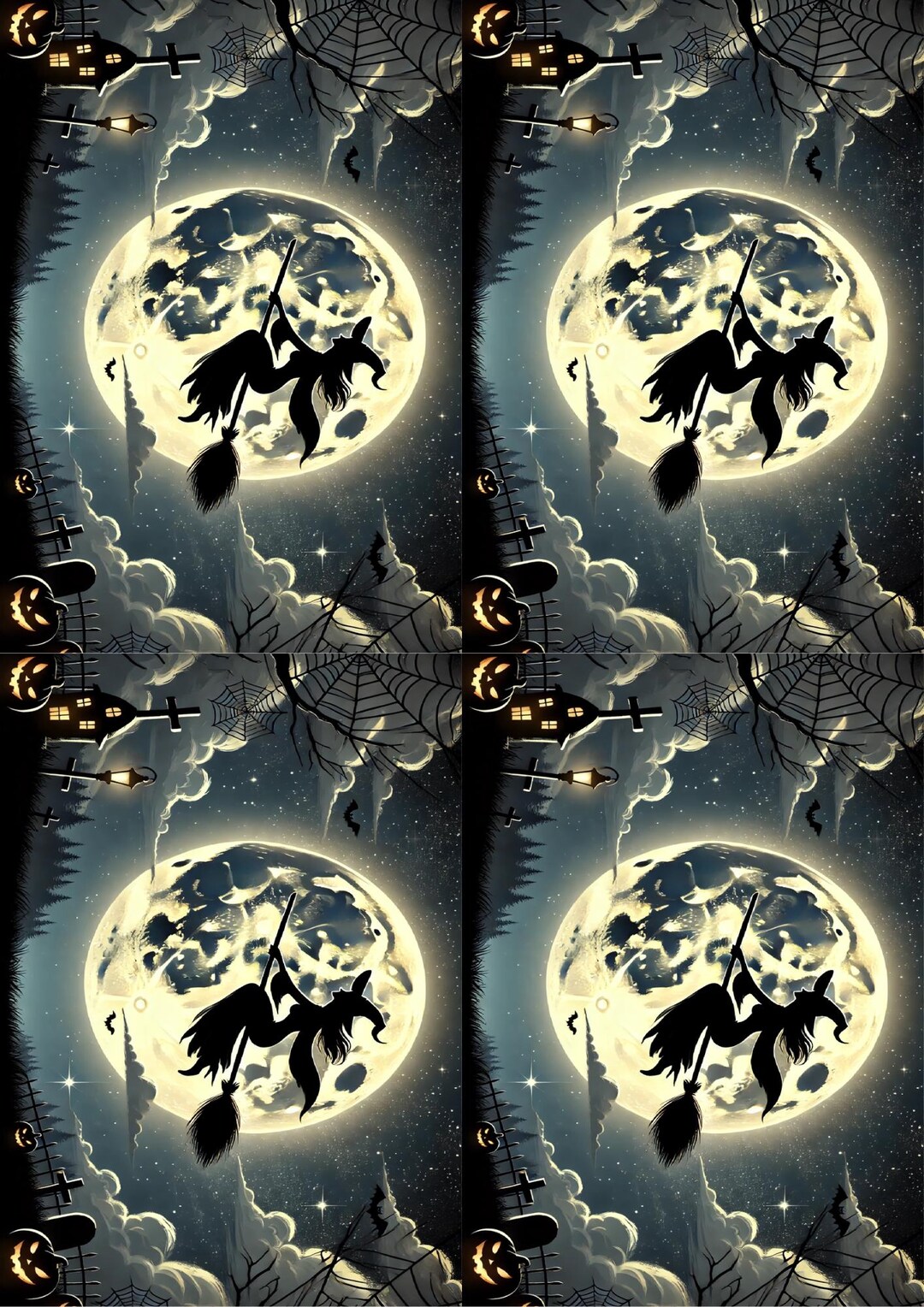 Witch on a Broom Collage Sheet, Premium Rice Paper for Decoupage ...