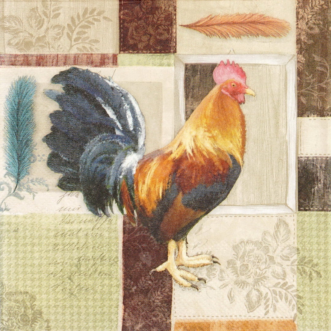 4 Paper Napkins for Decoupage French Rooster Retro Tissue Serviettes ...