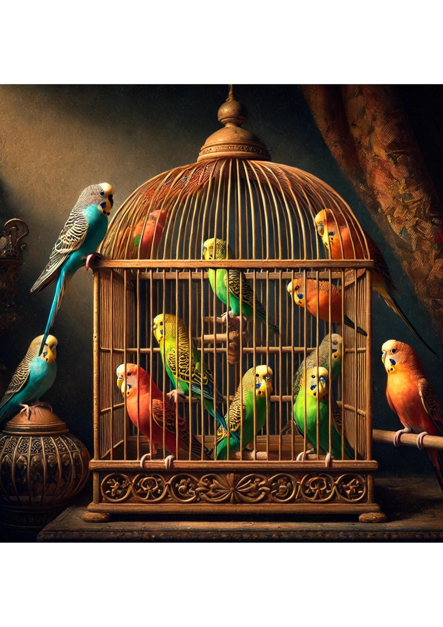 Decorative Rice Paper for Decoupage, Scrapbook, Budgies in Gold Cage, 1 ...