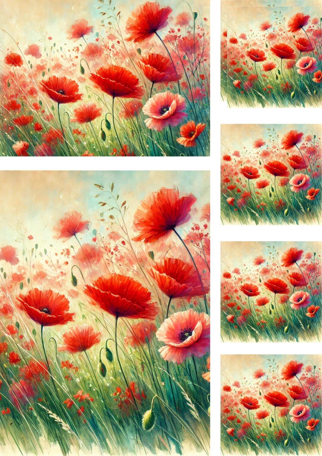 Wild Red Poppy Rice Paper, Red Poppies Decoupage Paper, A4 Floral Craft ...