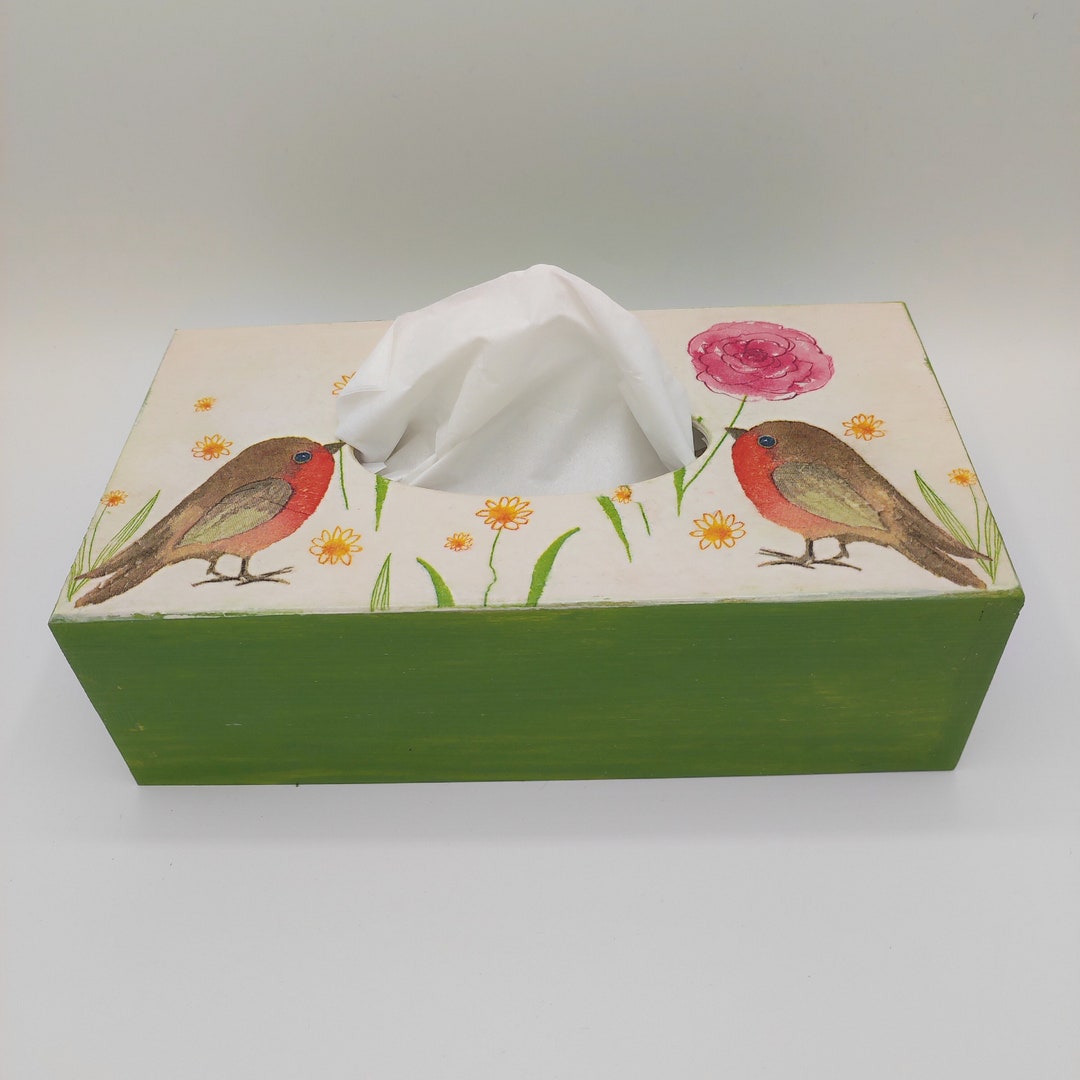 Wooden Tissue Box Cover, Green Birds Tissue Cover, Tissue Dispenser ...