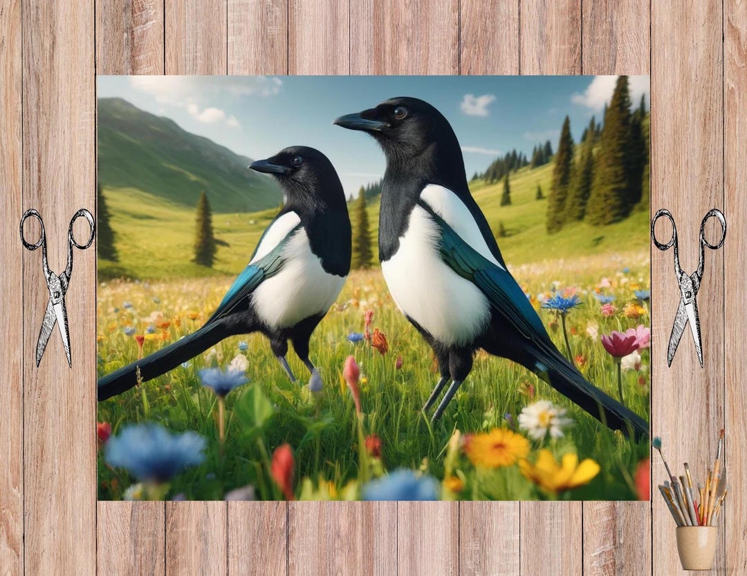 Magpies Meadow Rice Paper: A4 Decoupage Craft Sheet - Etsy