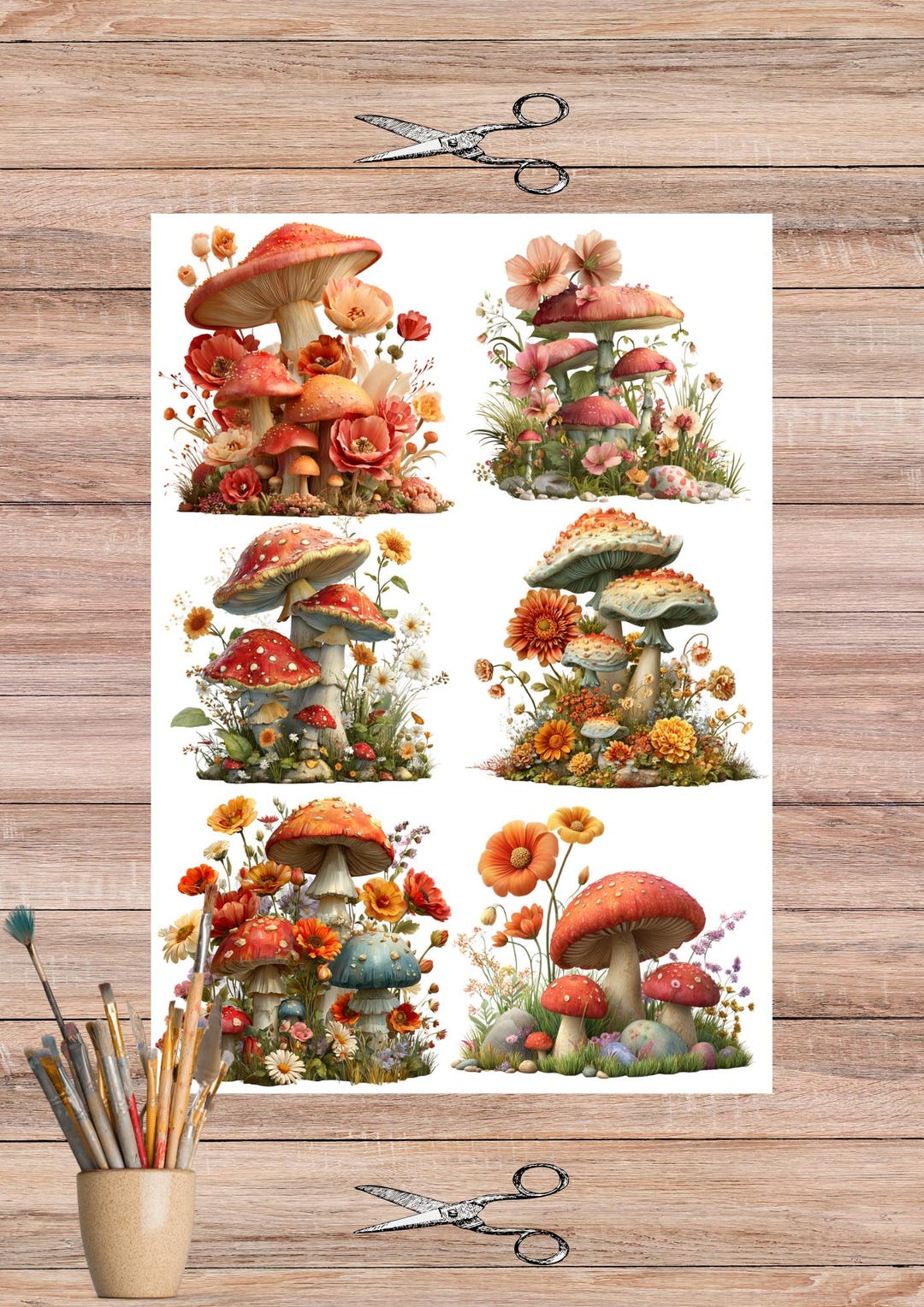 Wonderland Garden Rice Paper – Whimsical Oversized Mushrooms and ...