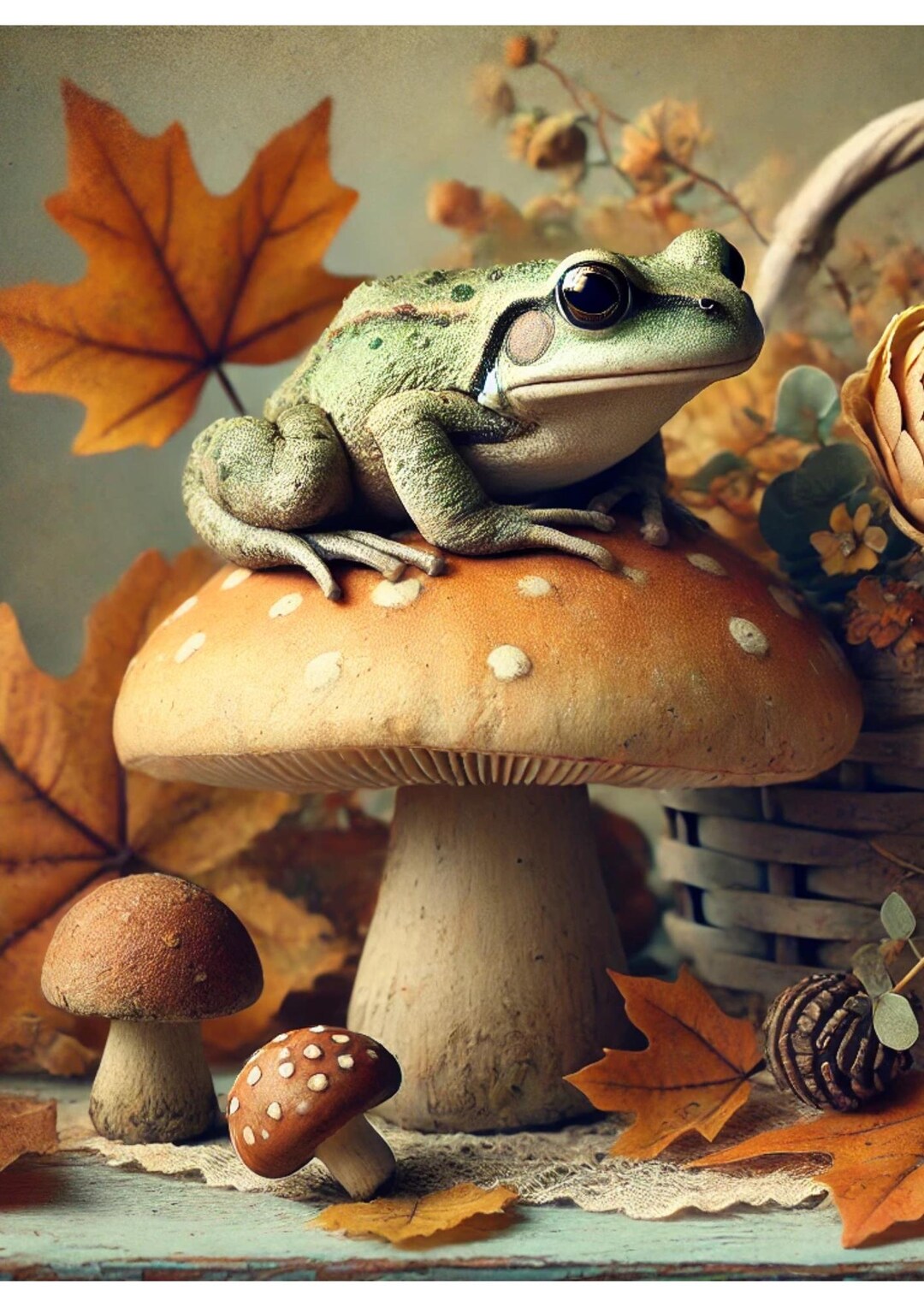 Frog on Mushroom Rice Paper, Frog Decoupage Paper, Fairy Tale Frog ...