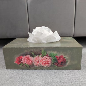 Vintage Wooden Tissue Box Cover Dispensers With Old Roses Motif, Tissue ...