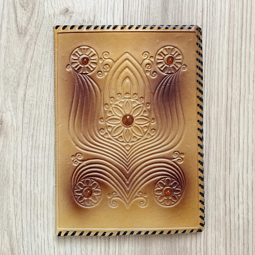 Vintage Soviet USSR Notebook From Tooled Brown Leather With Real Amber ...