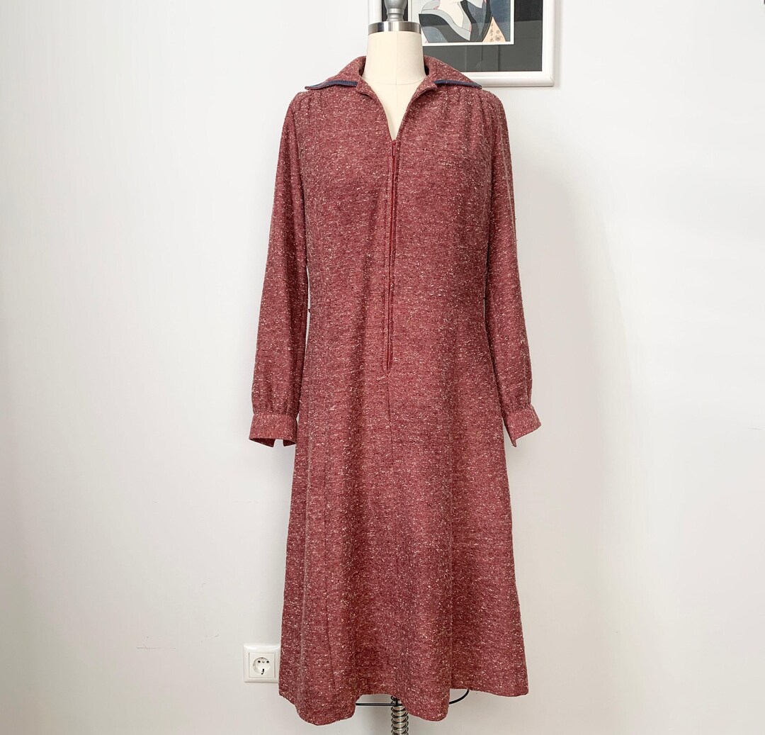 Vintage XL Plus Size 70s Rust Red Brown Knit Speckled Zipper Front Wide ...