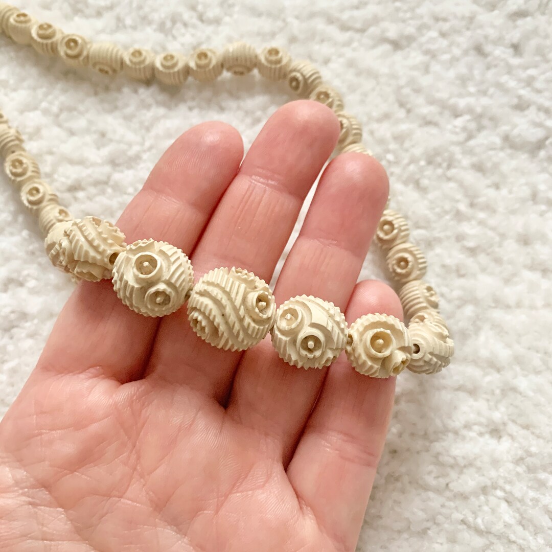Vintage Art Deco Celluloid Necklace: Hand Carved Cabbage Rose Beads - Etsy