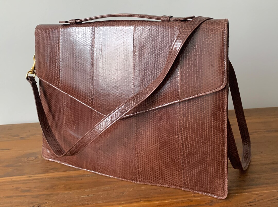 Vintage Brown Patent Faux Leather Briefcase With Removable Shoulder ...