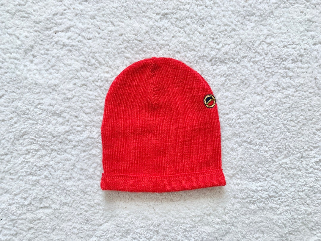 Vintage Red Virgin Wool 70s Rib Knit Beanie Cap Warm Winter French ...