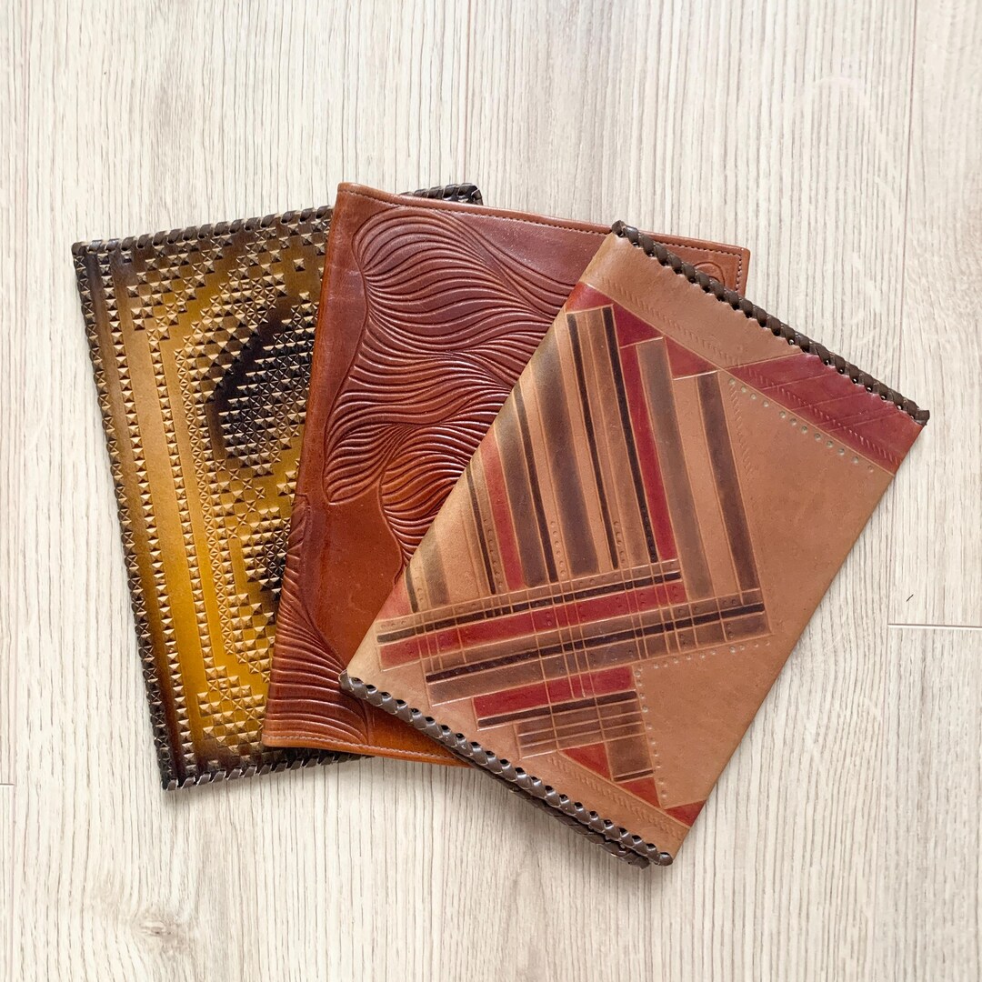 Vintage Tooled Leather Book Cover Set, Soviet Latvian, 1970s (set of 3 ...