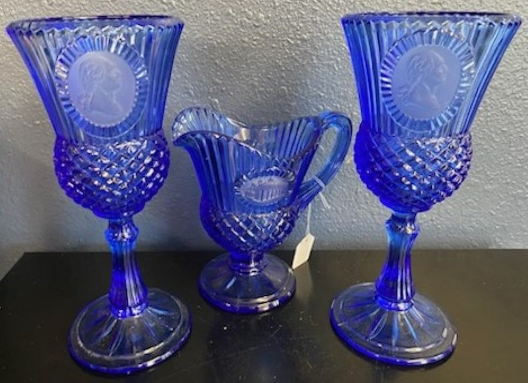 Vintage 1969 Avon Cobalt Blue Stemmed George Washington Goblets and ...