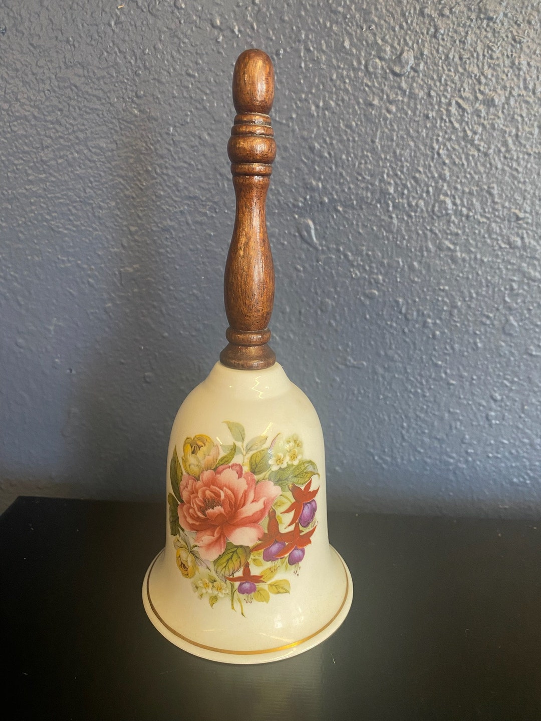 Vintage 70s/80s Fine Bone China Bell With Wood Handle-gold Trim-made in ...