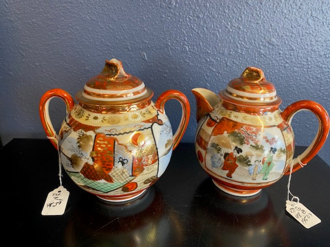 Vintage Porcelain Japanese Kutani Teapot W/handles & Japanese Satsuma ...