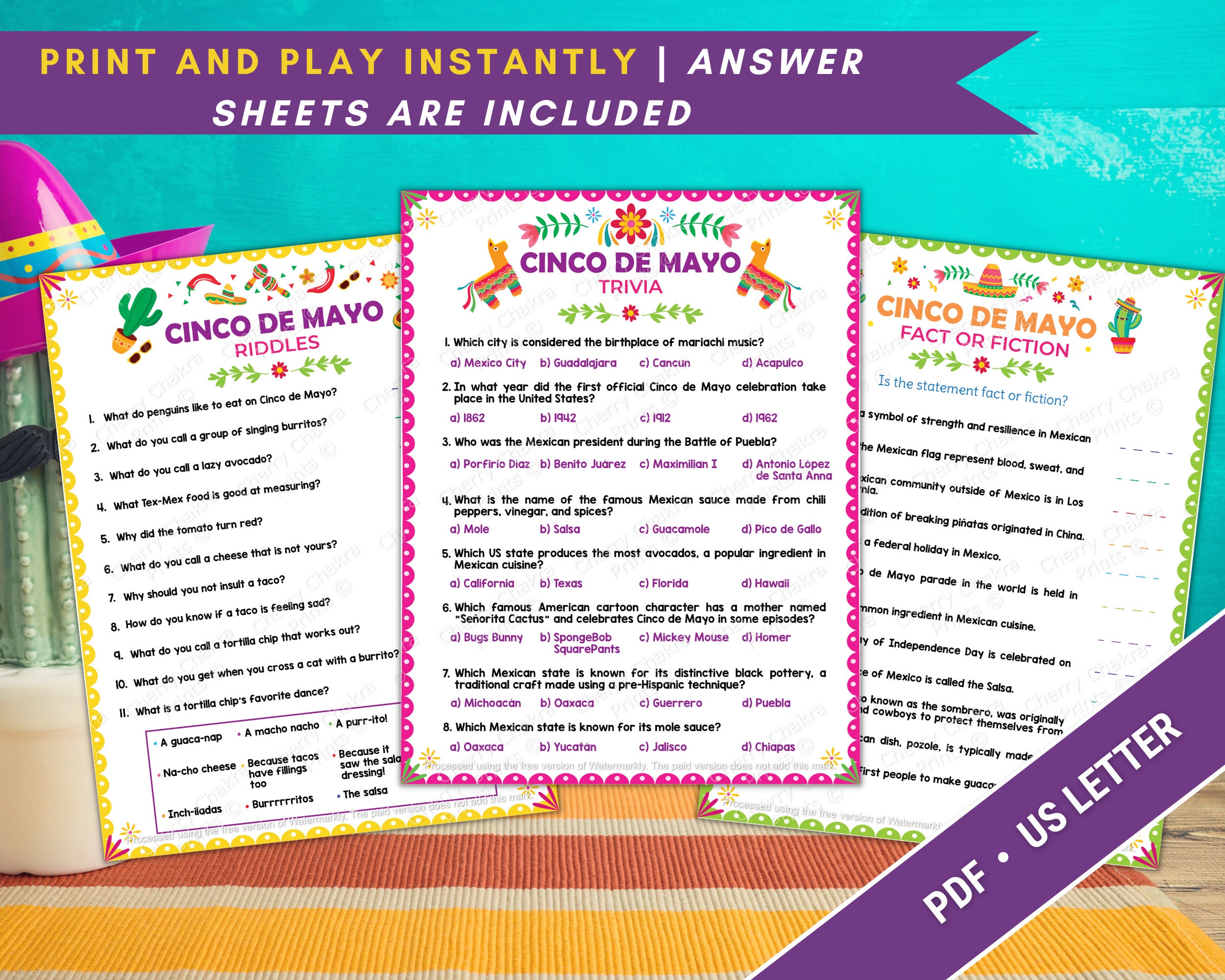 9 Cinco De Mayo Games Bundle, Printable Cinco De Mayo Fun Mexican Party ...