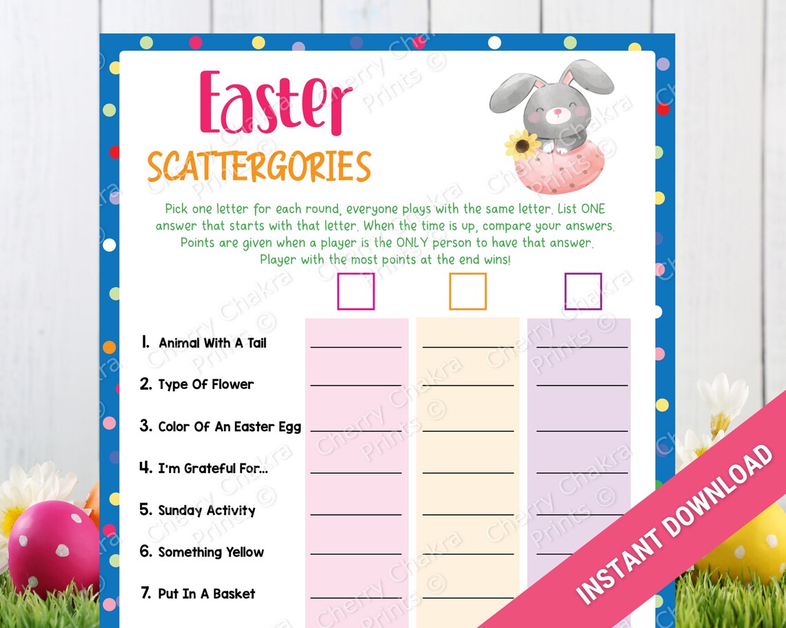 Easter Scattergories Game Printable Easter Games Easter - Etsy