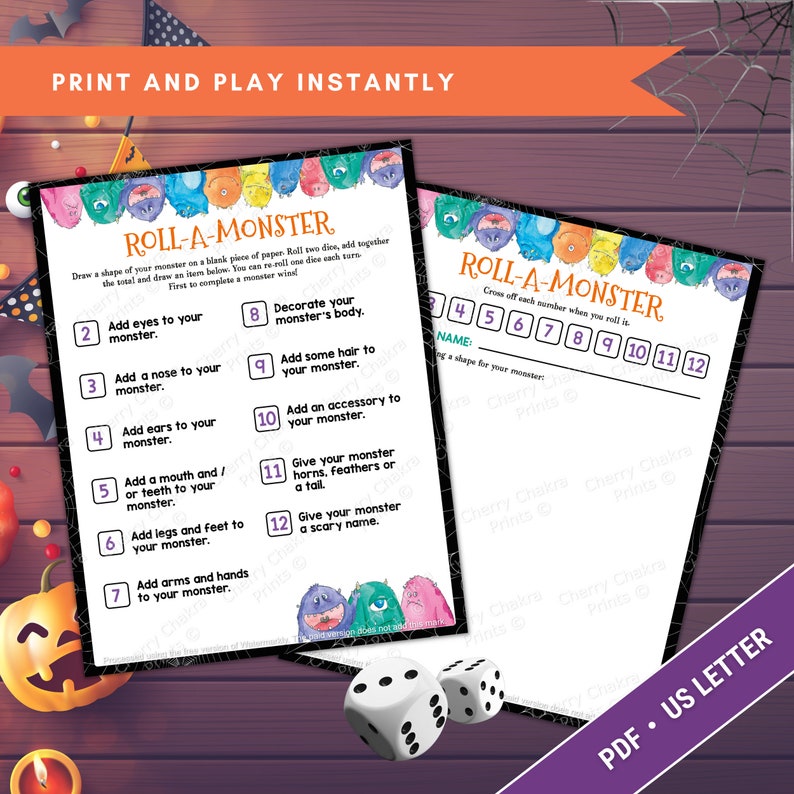 Fun Halloween Roll A Monster Dice Game | Halloween Printable Dice Game ...