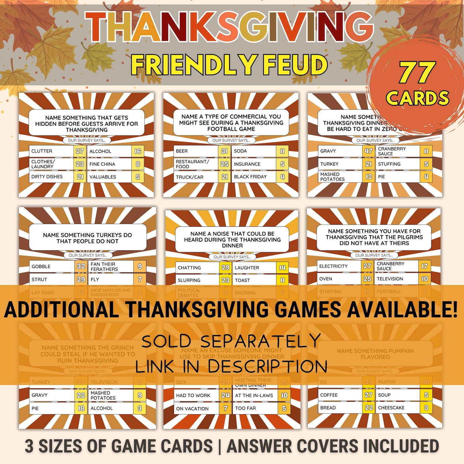 Fun Thanksgiving Game Bundle, Turkey Day Trivia Game, Thanksgiving ...
