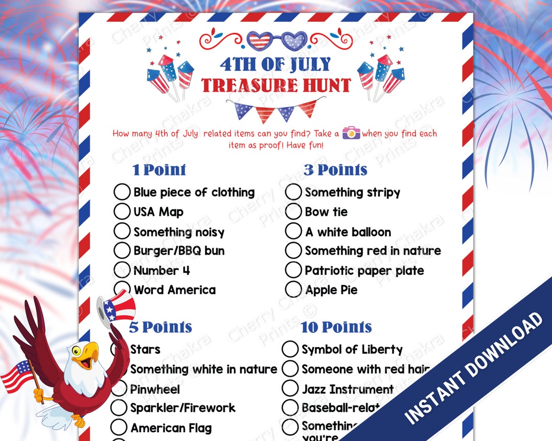 Fourth of July Treasure Hunt for Kids, USA 4th of July Scavenger Hunt ...