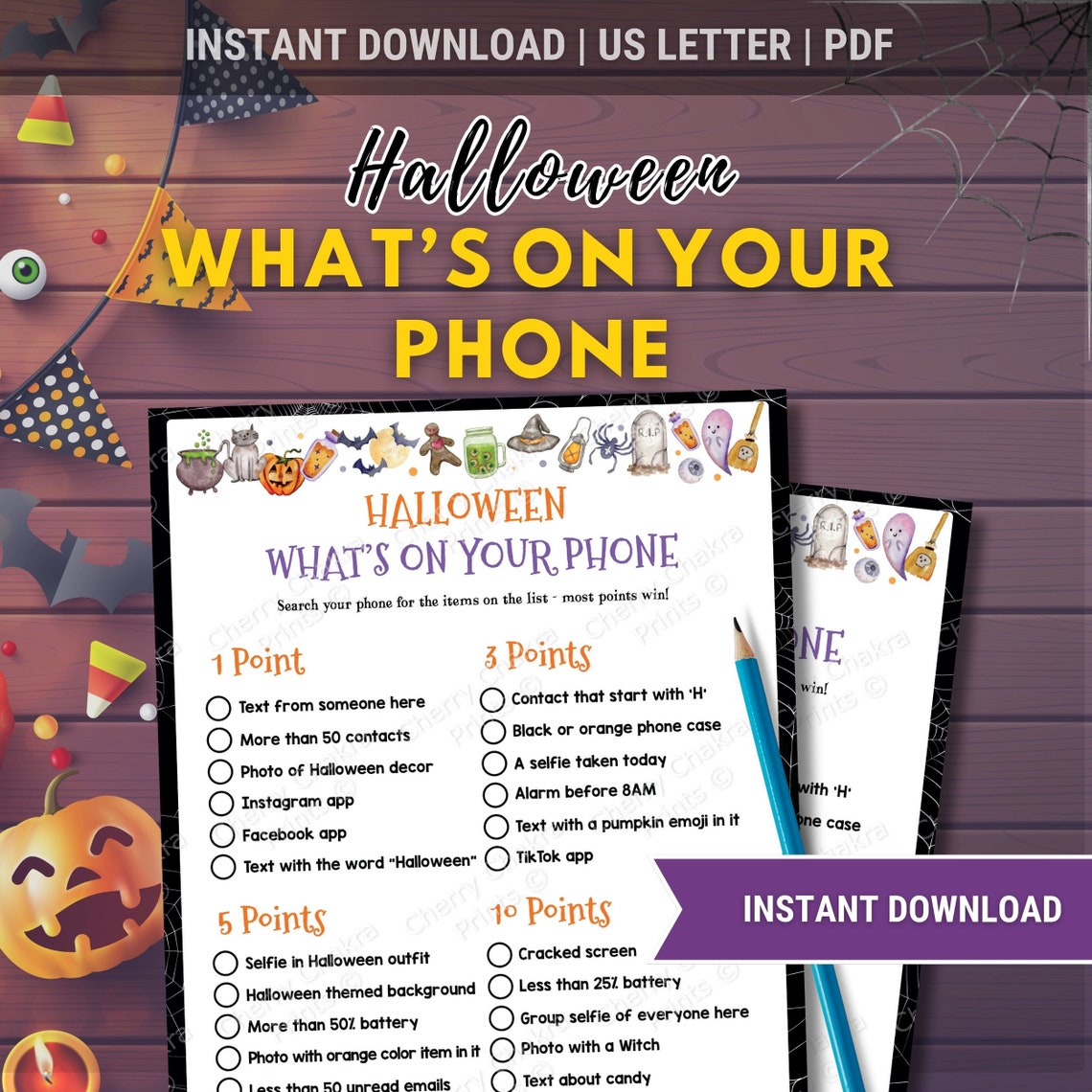 Printable Halloween What’s on Your Phone Party Game, Halloween Party ...