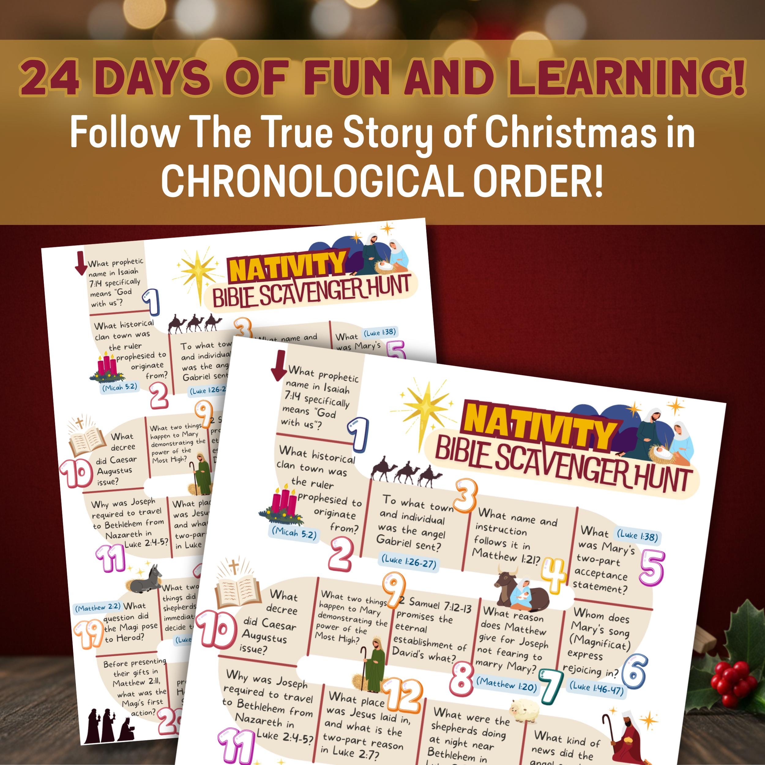 Nativity Bible Scavenger Hunt Trivia Game, Chronological Christmas ...
