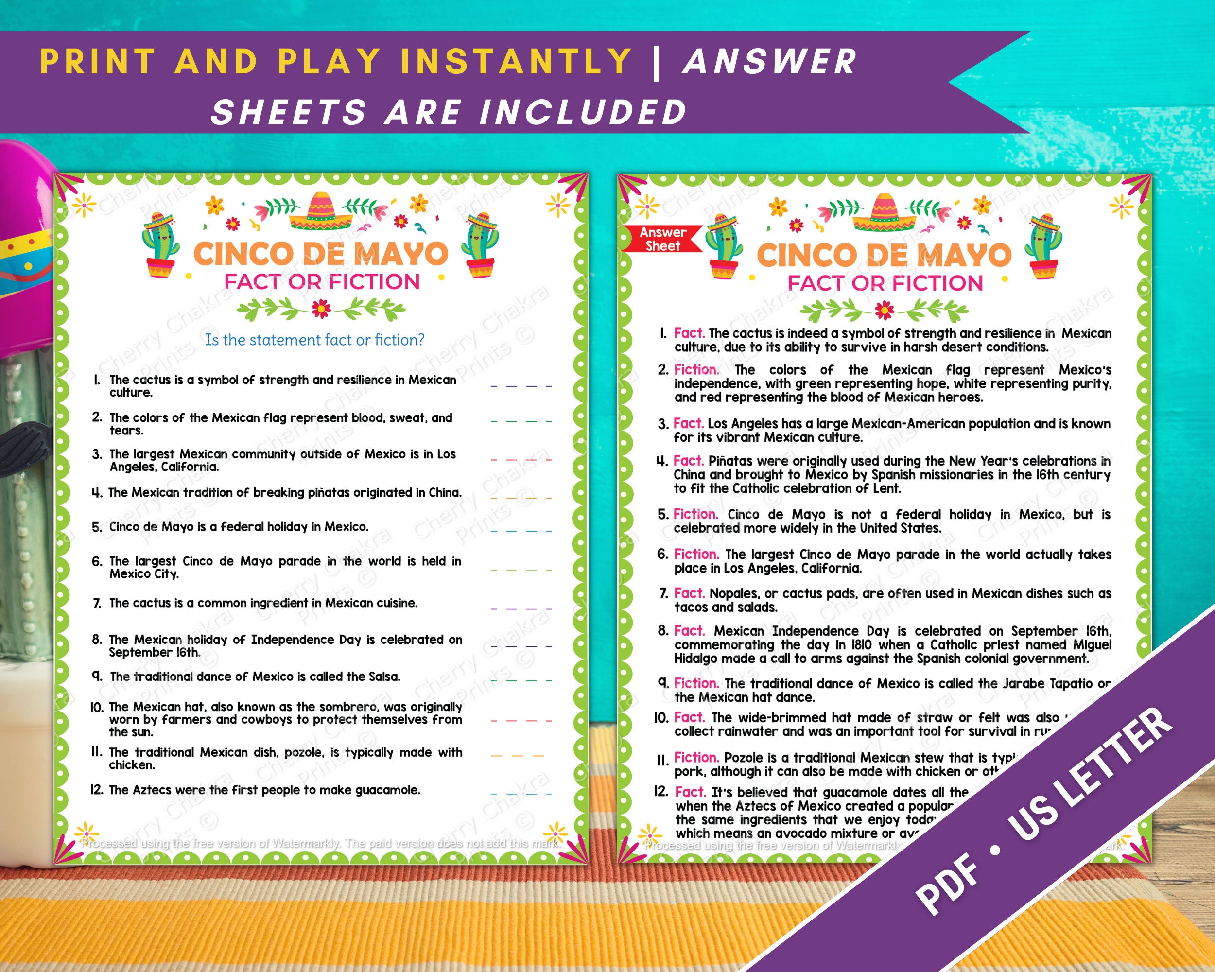 Cinco De Mayo Trivia Quiz Game Bundle | Cinco De Mayo Party Games for ...