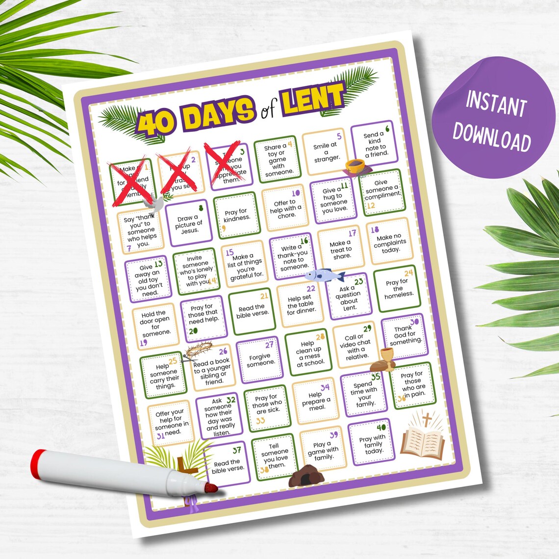 40 Days Lent Countdown Calendar, 40 Days of Prayer Lent, Kids Lenten ...
