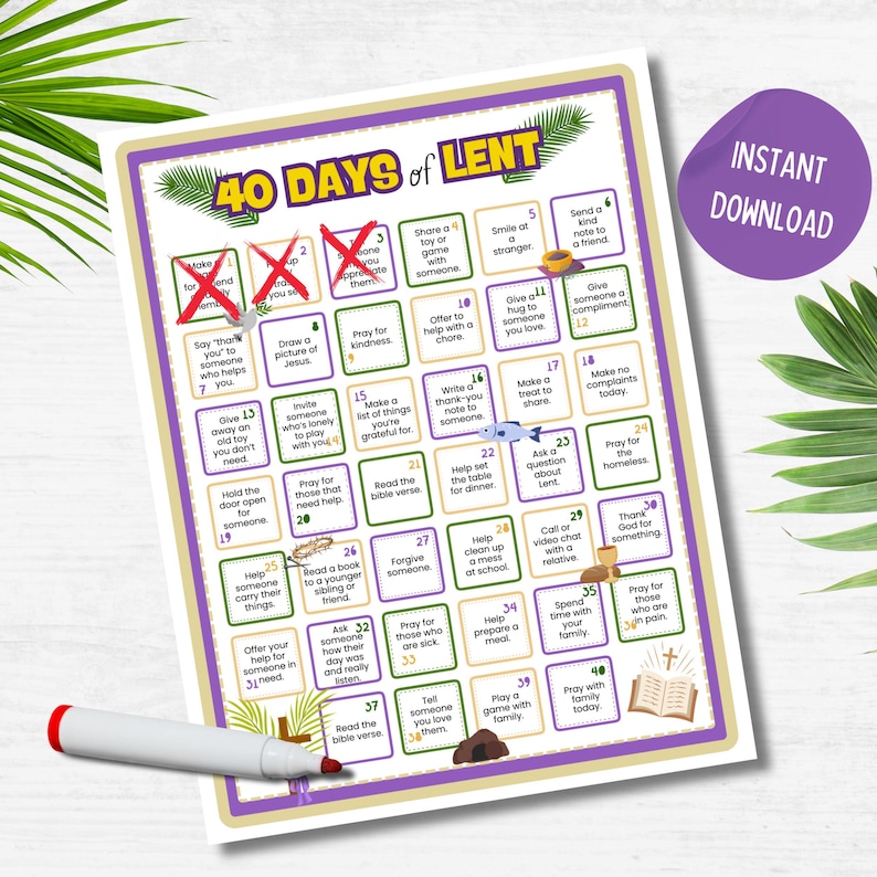 40 Days Lent Countdown Calendar, 40 Days of Prayer Lent, Kids Lenten ...
