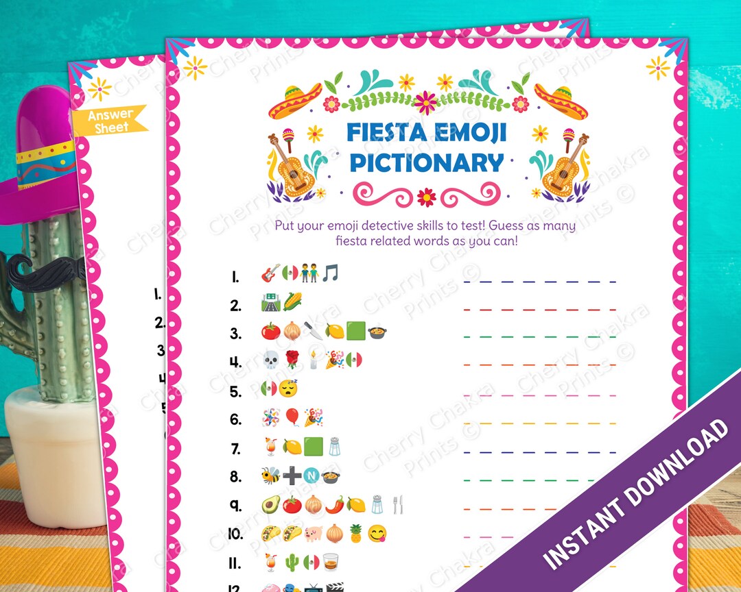 Fiesta Emoji Pictionary Party Game | Mexican Party Games | Fun Cinco De ...