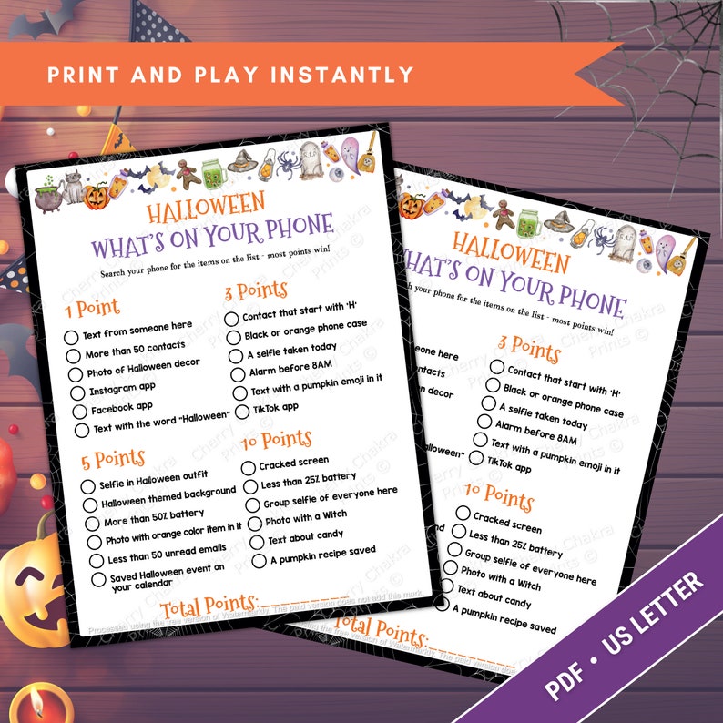 Printable Halloween What’s on Your Phone Party Game, Halloween Party ...