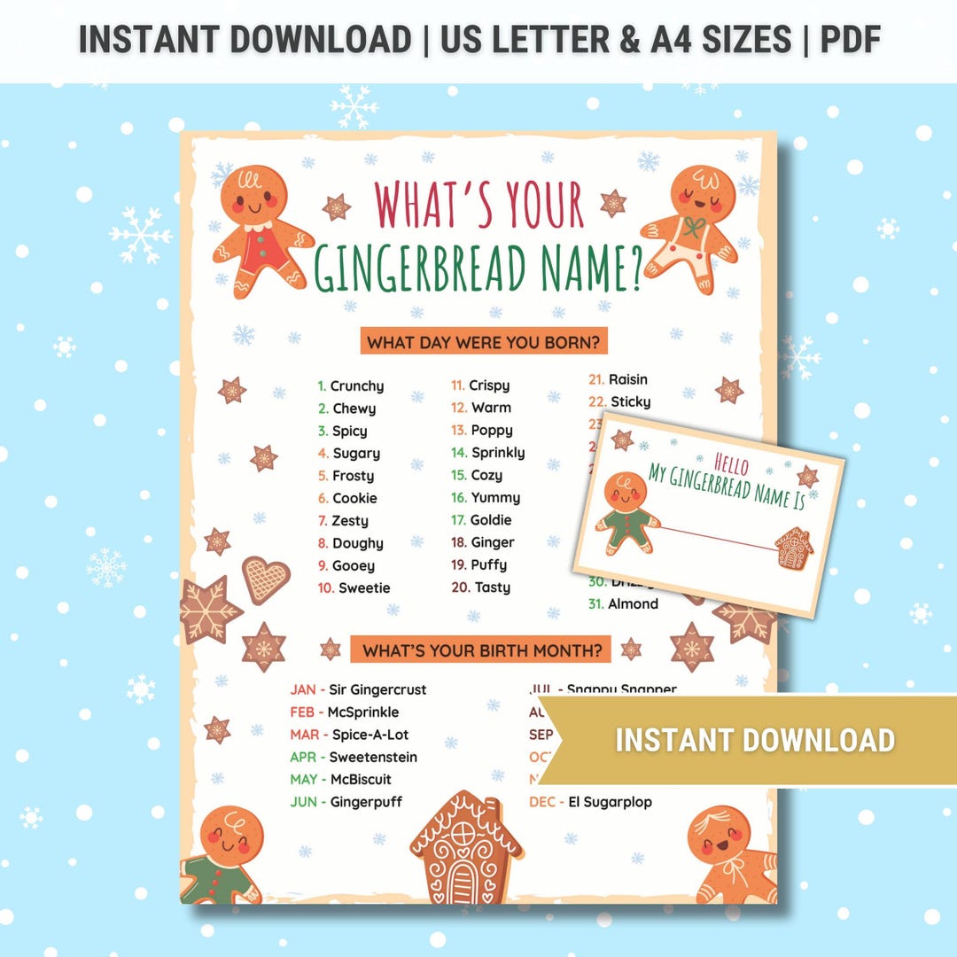 Gingerbread Name Game, What's Your Gingerbread Name Game With Name Tags ...