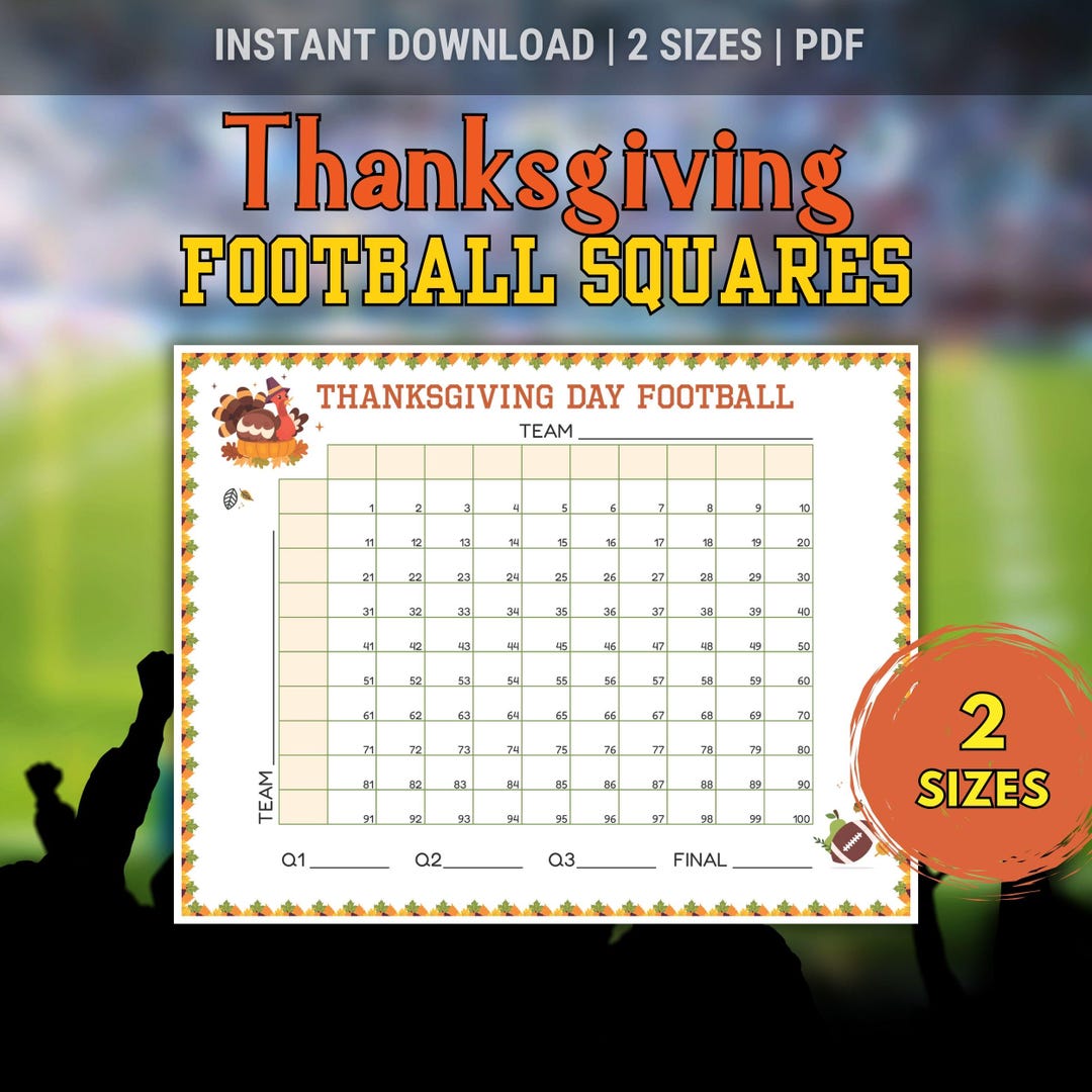 Football Squares Game, Thanksgiving Day Game Football Squares, Bowl ...