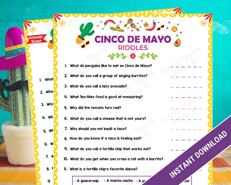 Cinco De Mayo Riddles Game, Printable Cinco De Mayo Fun Mexican Party ...