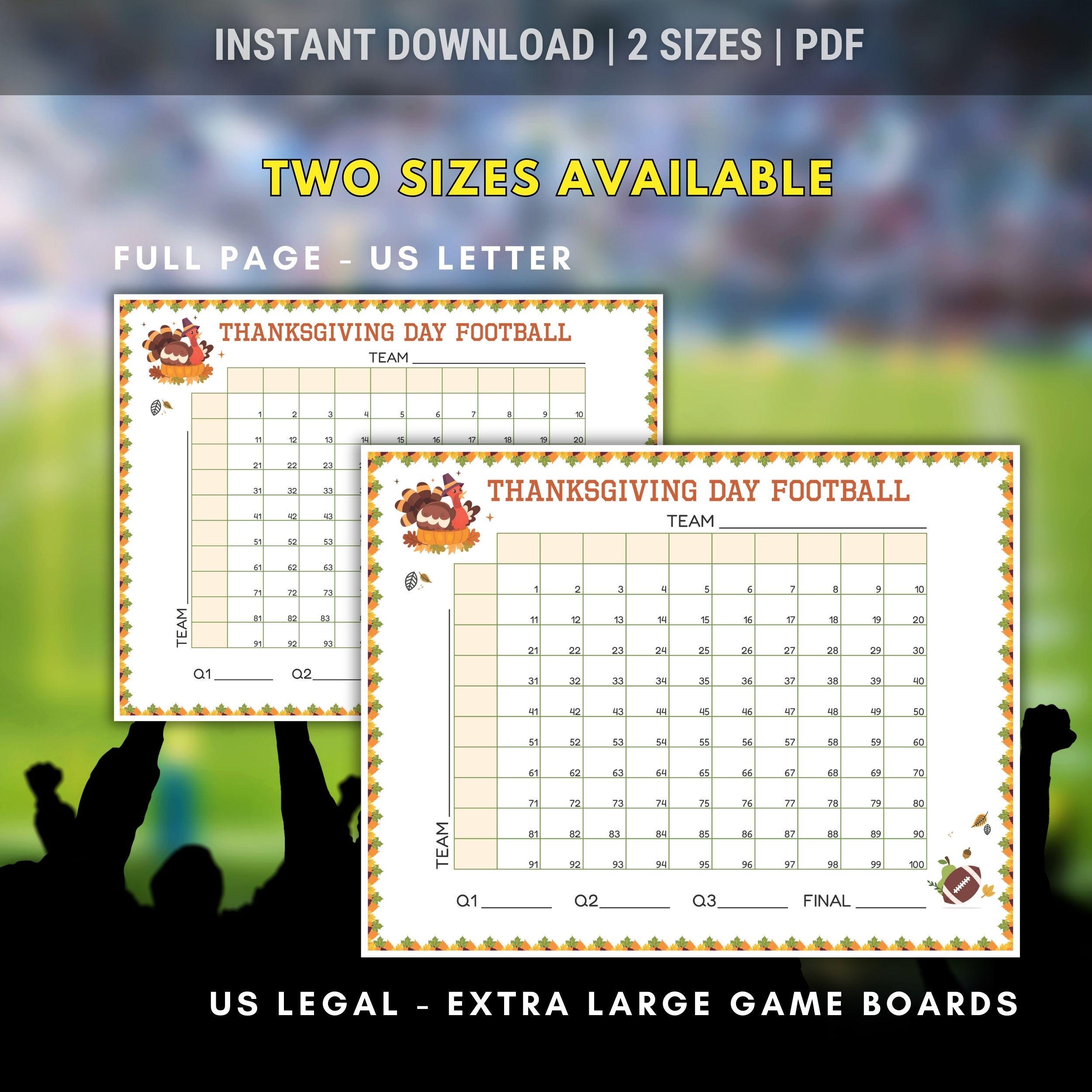 Football Squares Game, Thanksgiving Day Game Football Squares, Bowl ...